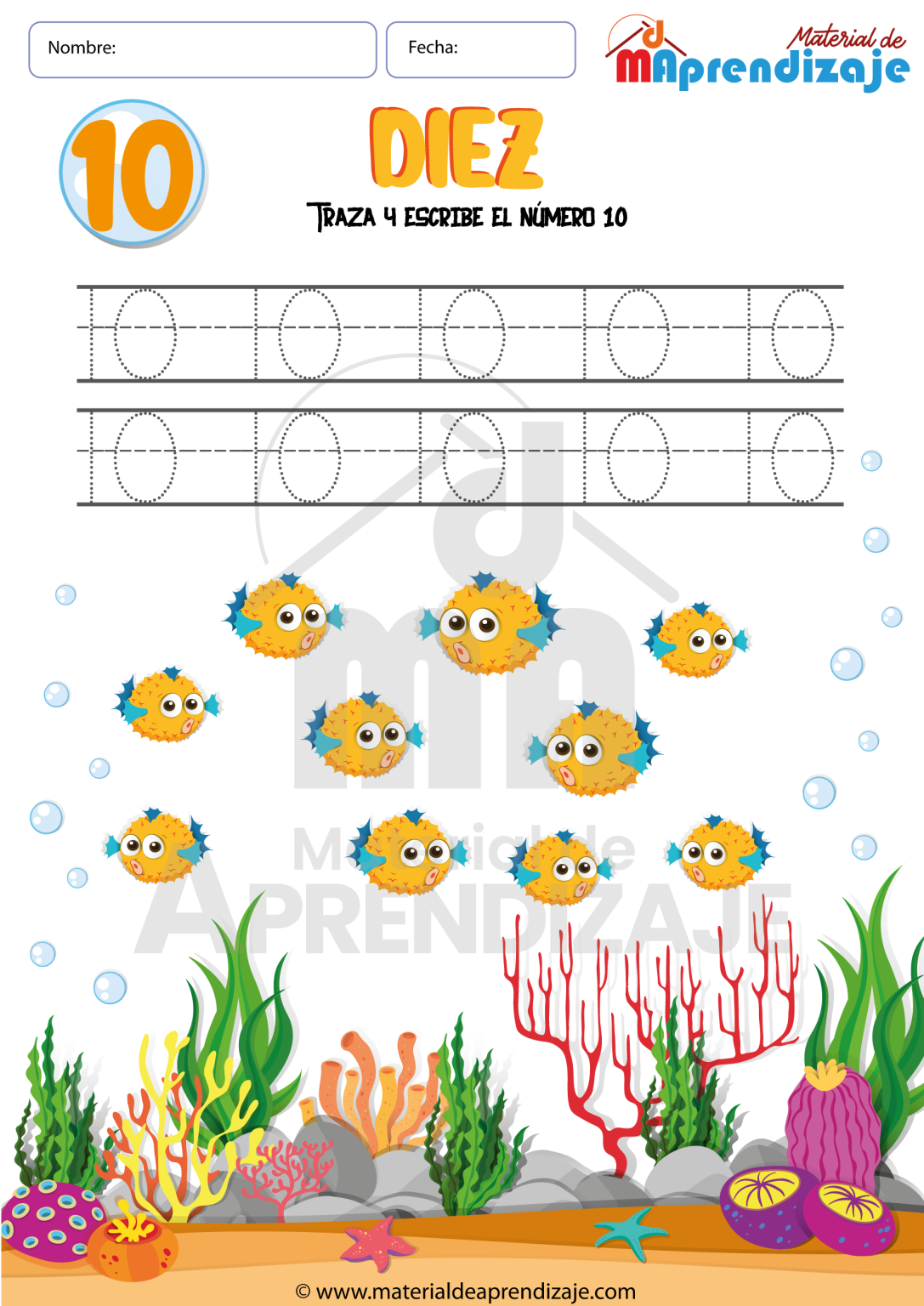 Fichas de aplicación “El número 10” | Material de Aprendizaje