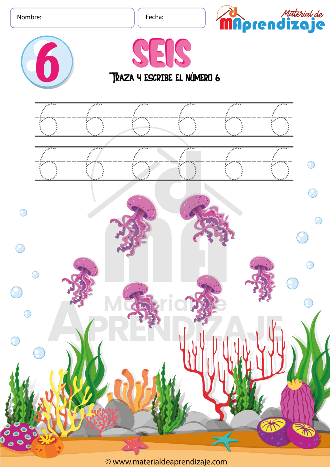 Fichas de aplicación “El número 6” | Material de Aprendizaje