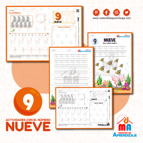 Fichas de aplicación “El número 9” : Material de Aprendizaje