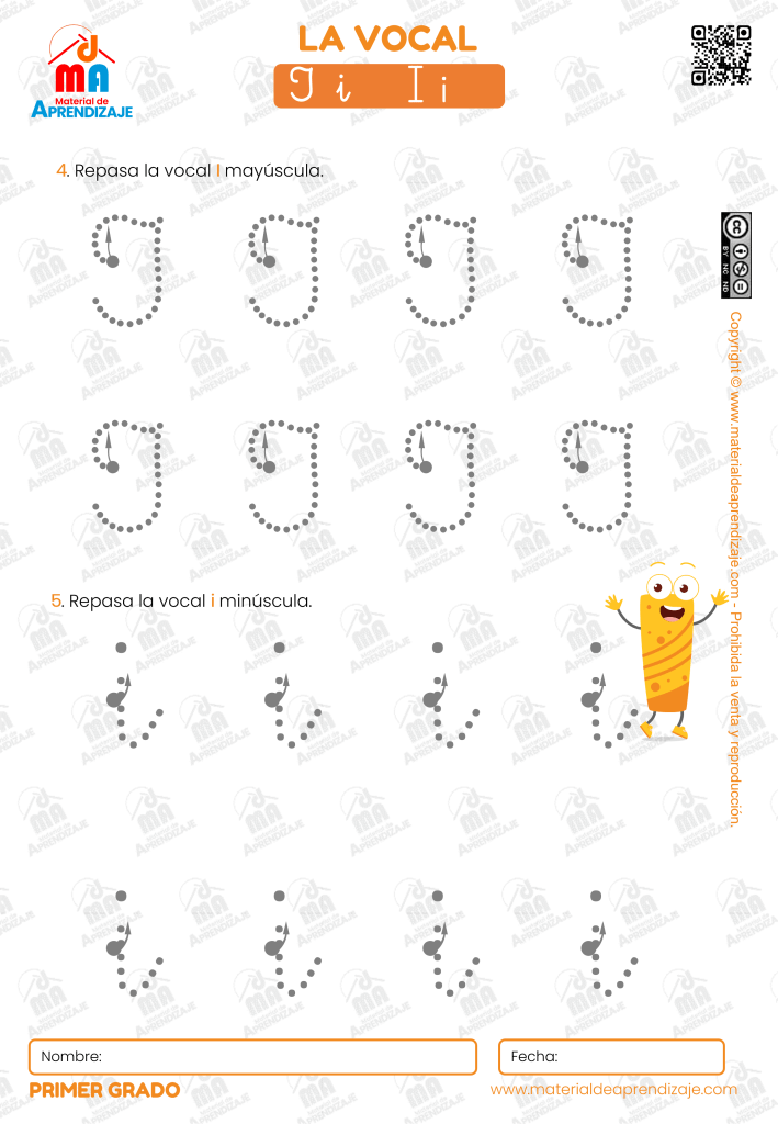 La vocal i: Lecto-escritura - Material de Aprendizaje