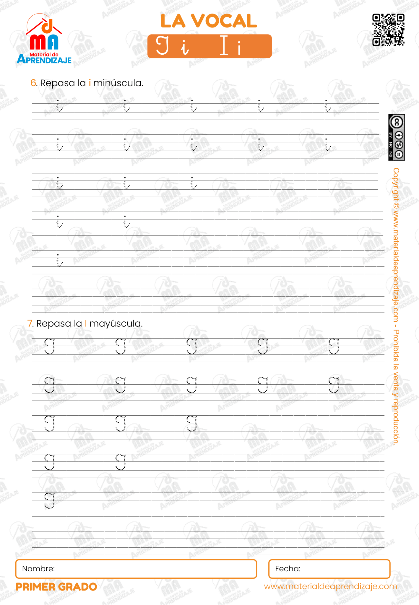 La vocal i: Lecto-escritura - Material de Aprendizaje