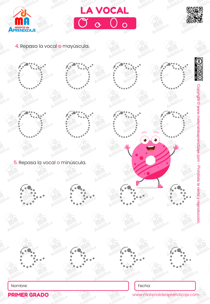 La vocal o: Lecto-escritura “Material de aprendizaje” : Material de ...