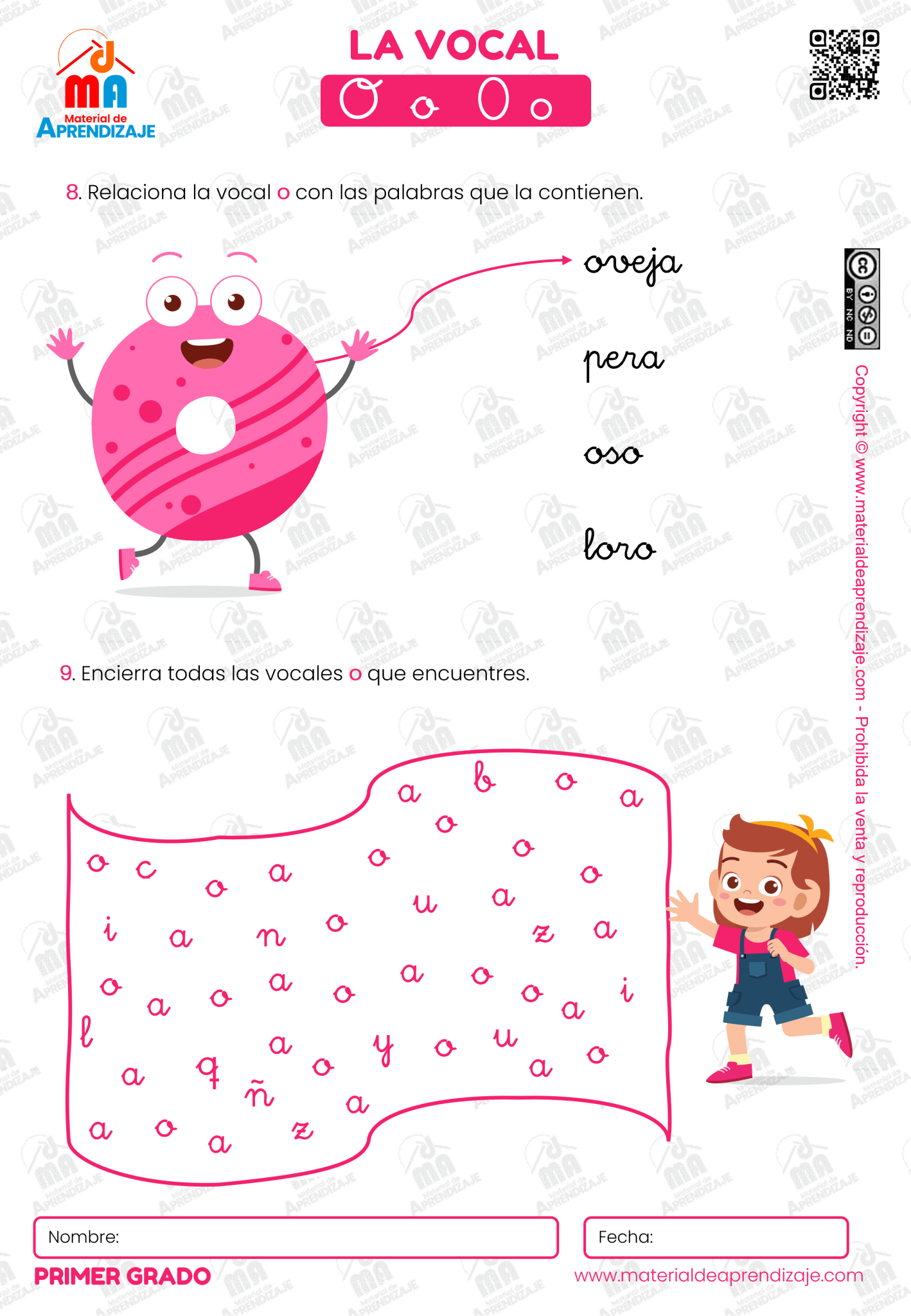 La vocal o: Lecto-escritura “Material de aprendizaje” : Material de ...