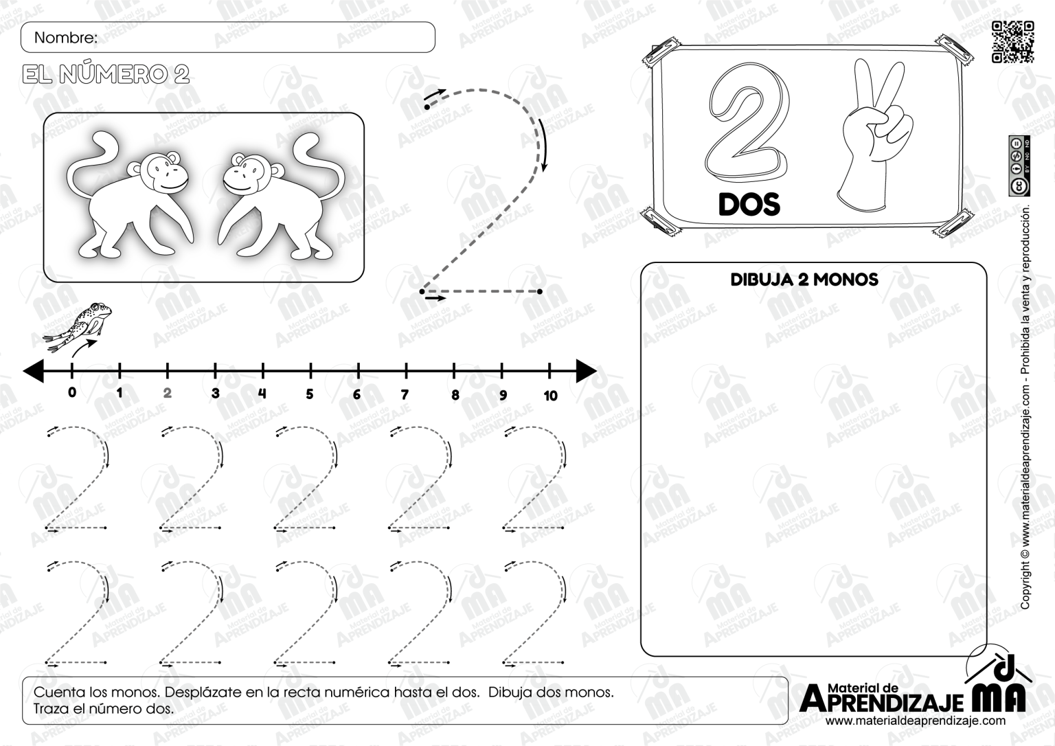 Fichas de aplicación “El número 2” | Material de Aprendizaje