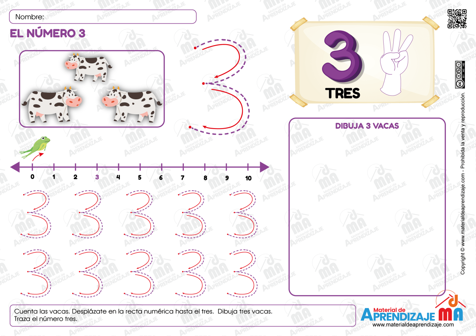 Fichas de aplicación “El número 3” | Material de Aprendizaje