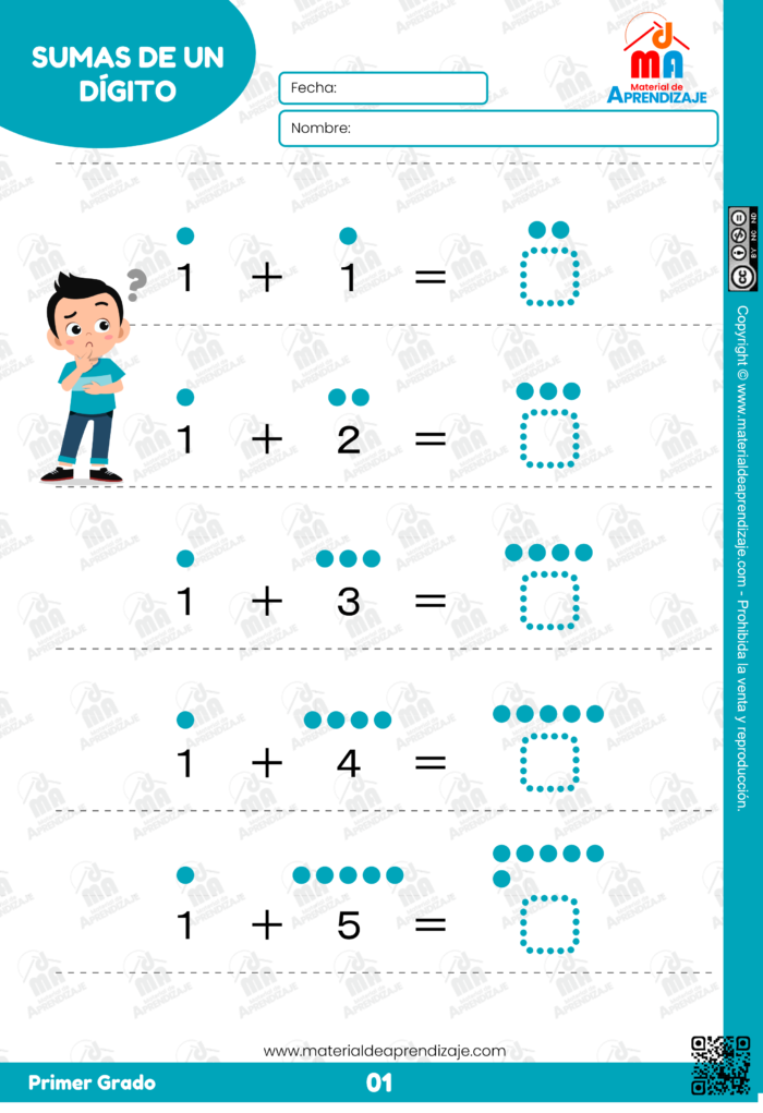 Sumas para primer grado nivel 1 | Material de Aprendizaje