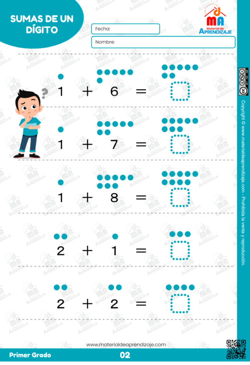 Sumas para primer grado nivel 1 | Material de Aprendizaje