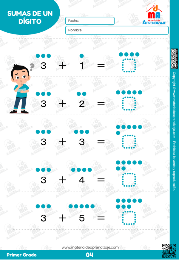 Sumas para primer grado nivel 1 : Material de Aprendizaje