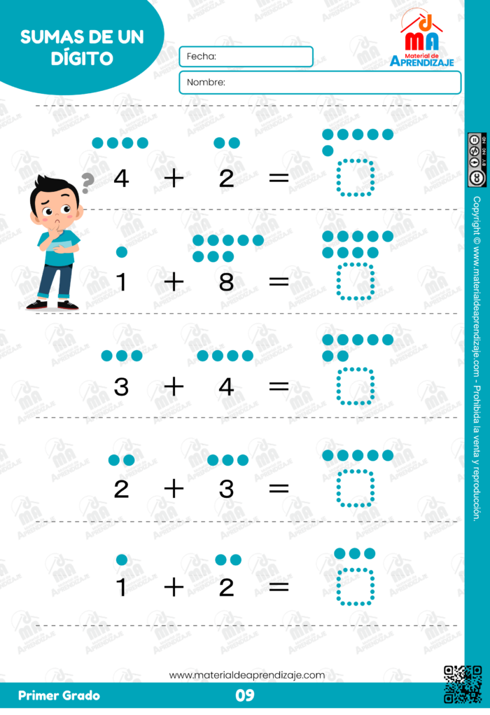 Sumas para primer grado nivel 1 | Material de Aprendizaje