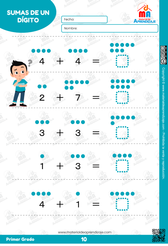 Sumas para primer grado nivel 1 | Material de Aprendizaje