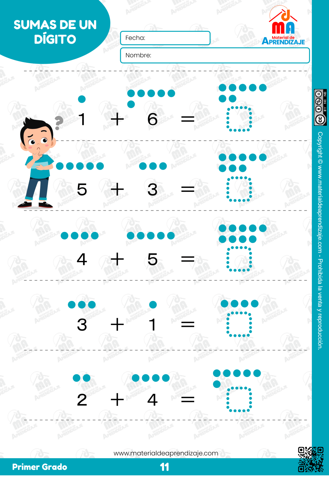 Sumas para primer grado nivel 1 | Material de Aprendizaje