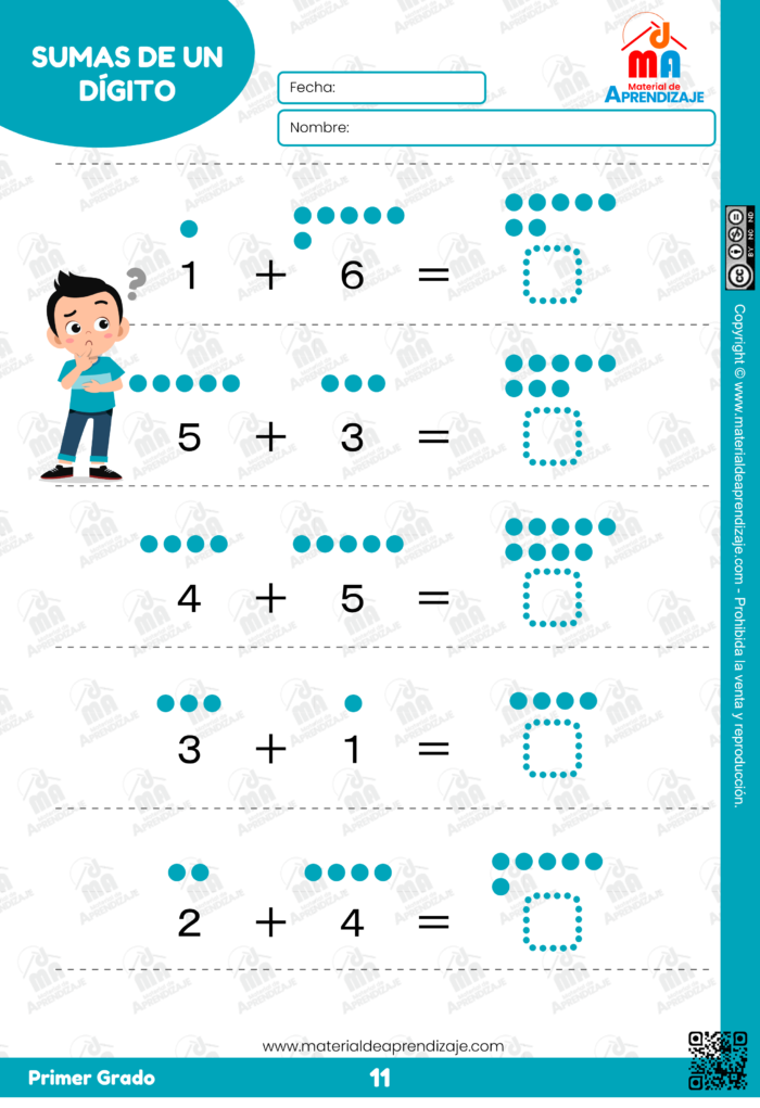 Sumas para primer grado nivel 1 | Material de Aprendizaje