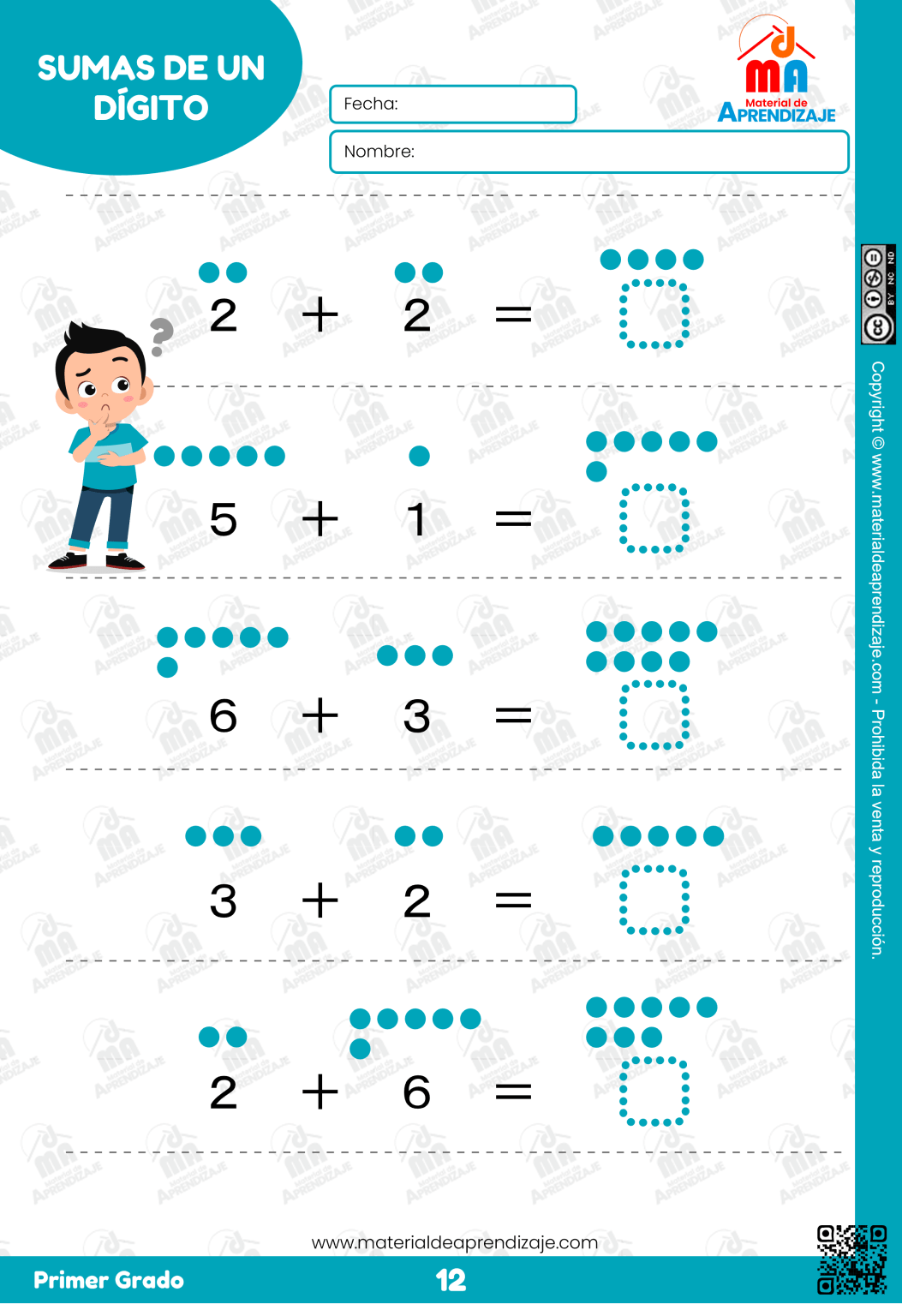 Sumas para primer grado nivel 1 | Material de Aprendizaje