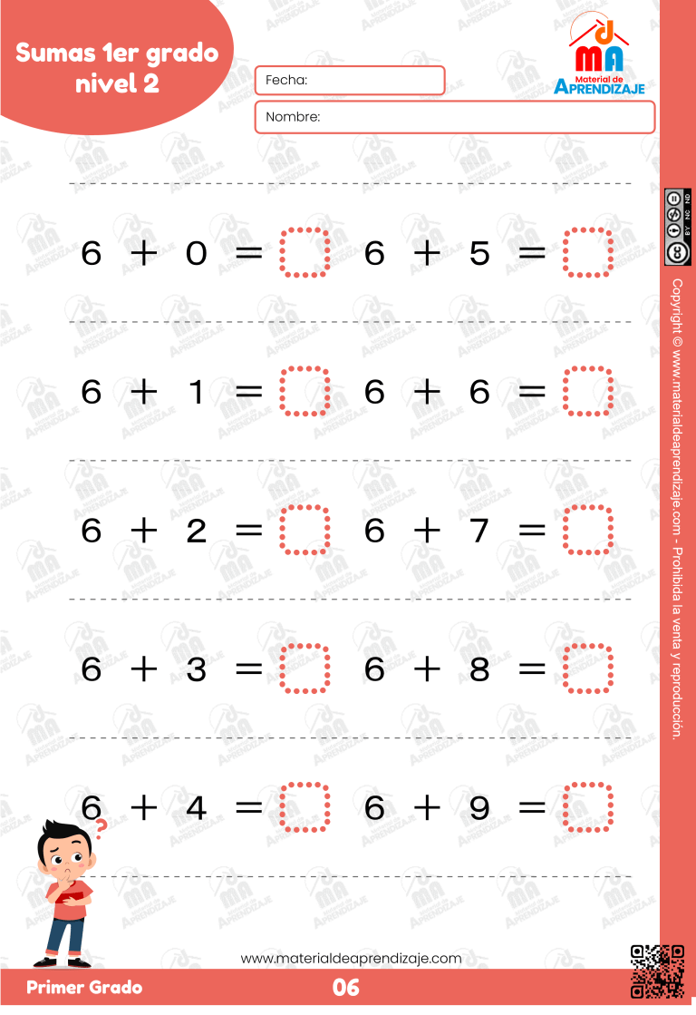 Sumas para primer grado nivel 2 | Material de Aprendizaje