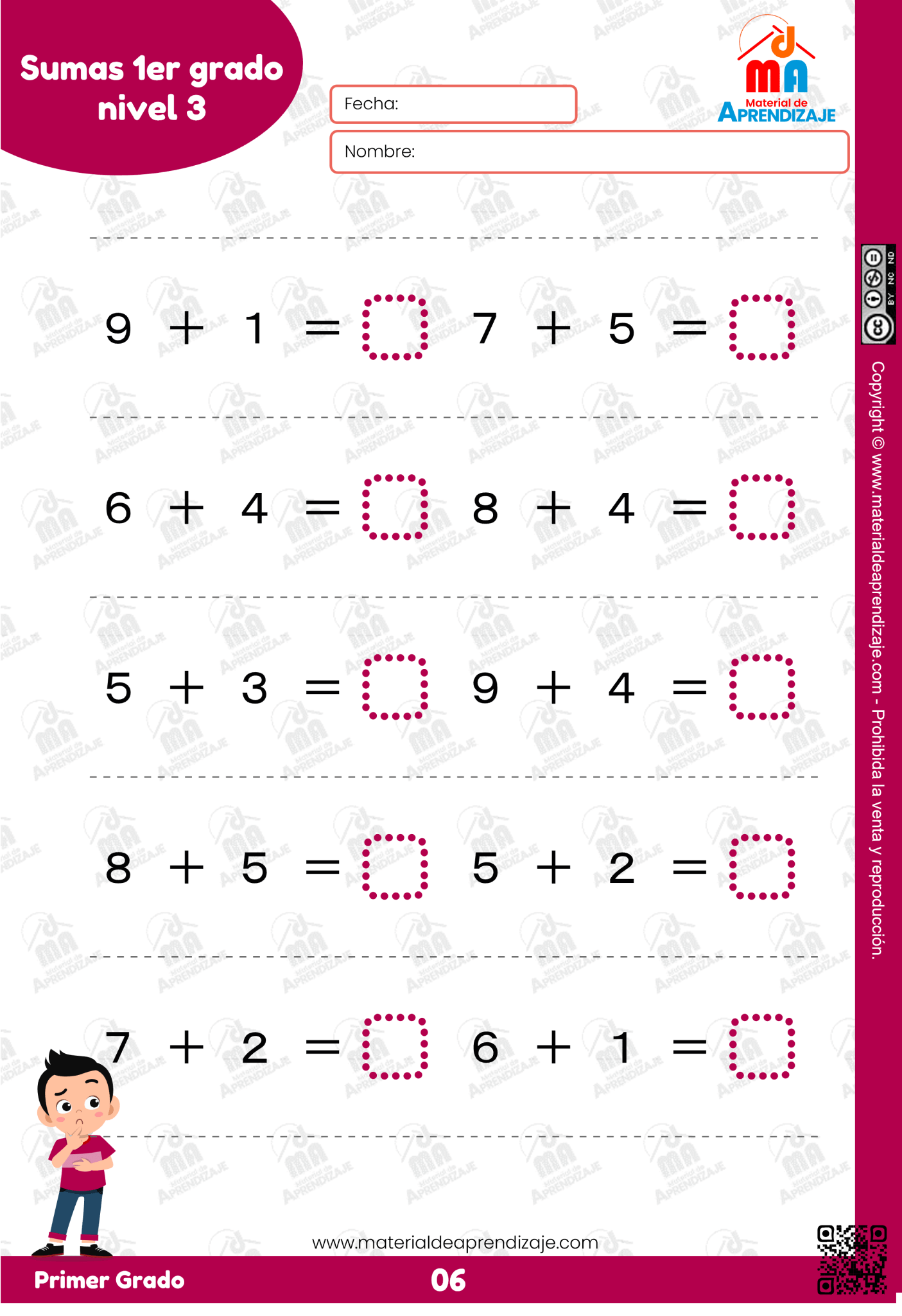 Sumas para primer grado nivel 3 | Material de Aprendizaje