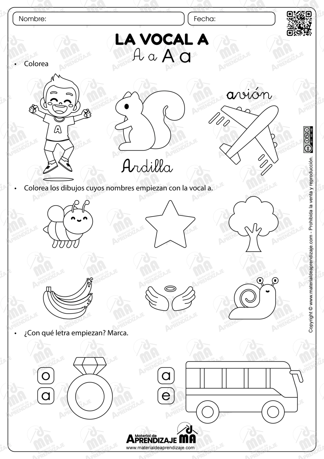 Lecto-escritura la vocal a - Material de Aprendizaje