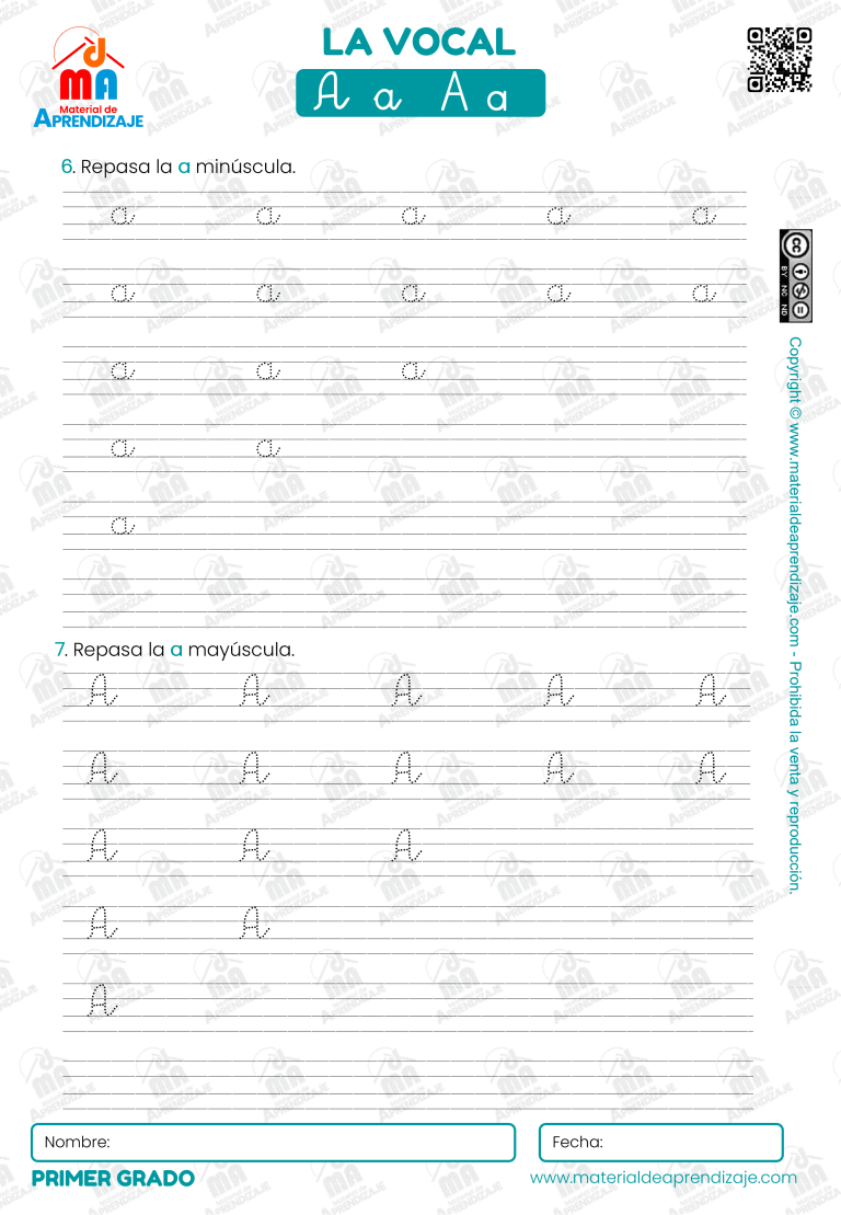 Lecto-escritura la vocal a - Material de Aprendizaje