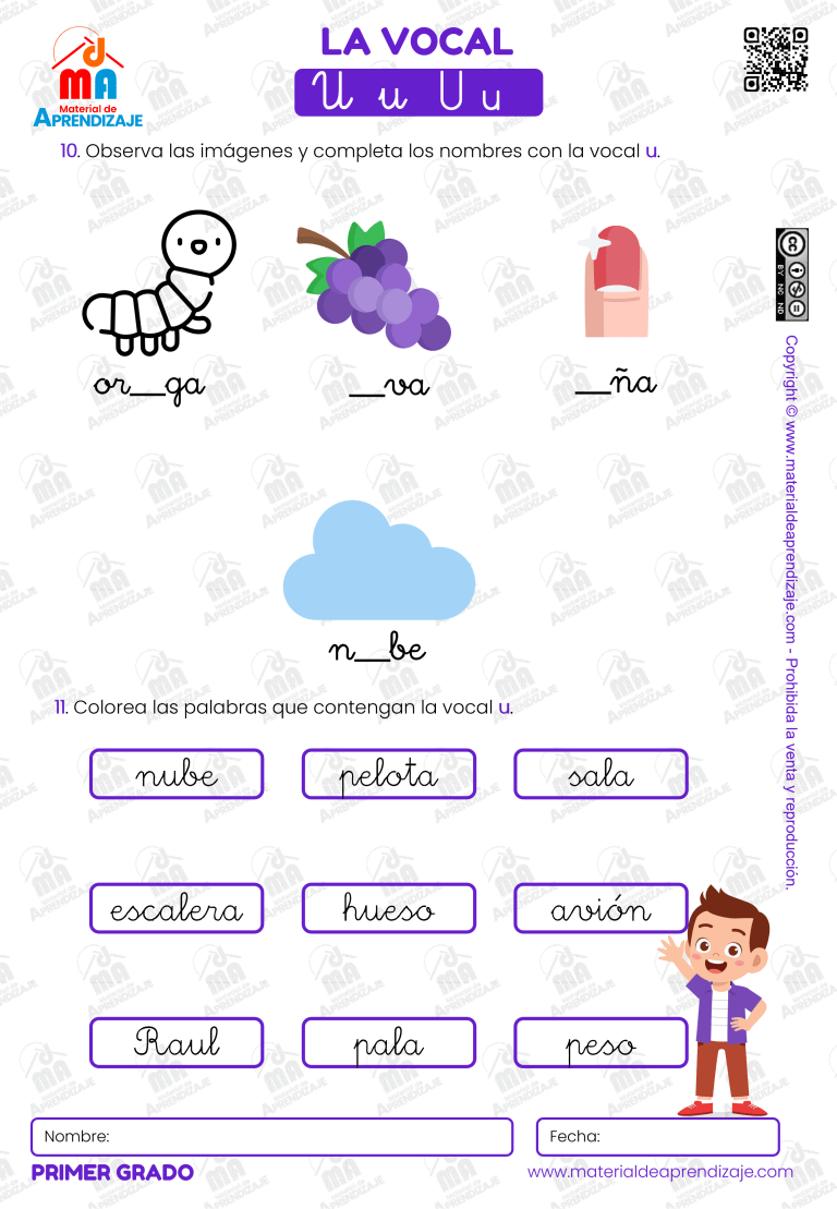 La vocal u: Lecto-escritura “Material de aprendizaje” : Material de ...