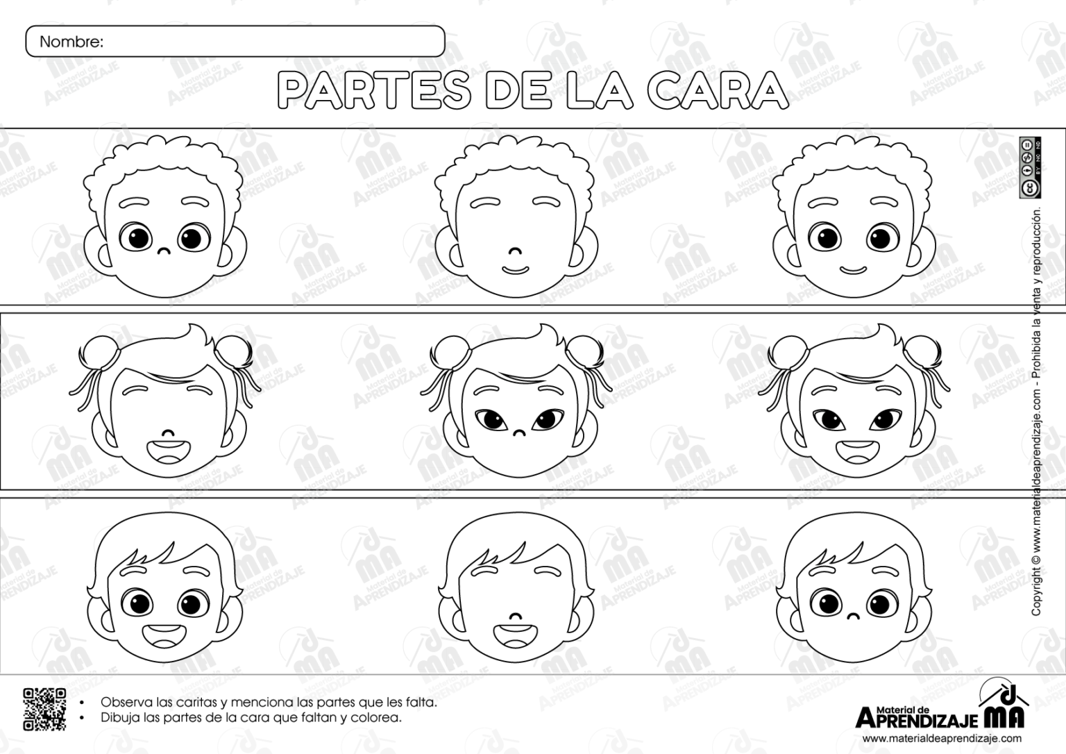Las Partes de la Cara: Ficha Imprimible para Niños de 4 Años | Material ...