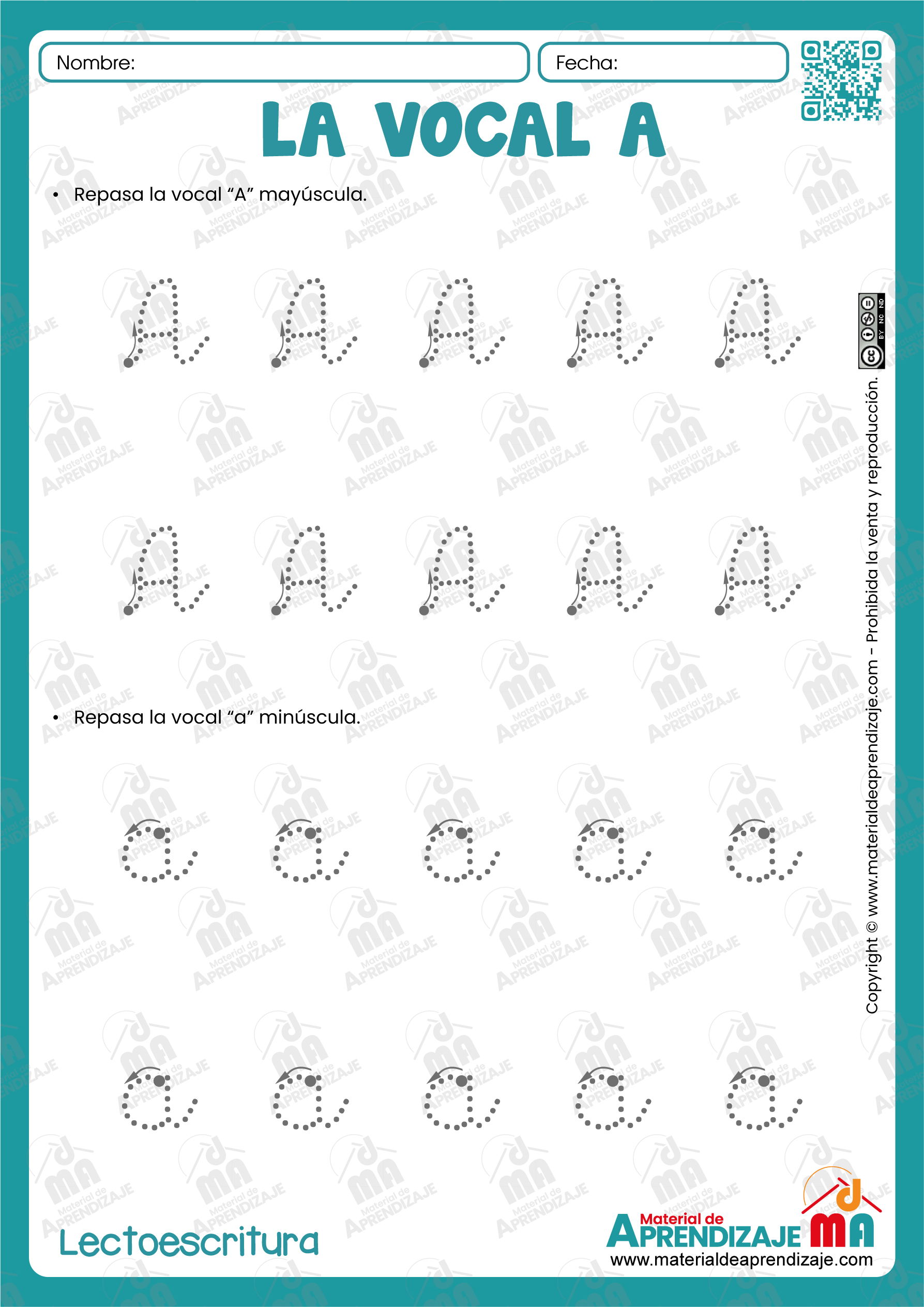 Lecto-escritura la vocal a - Material de Aprendizaje