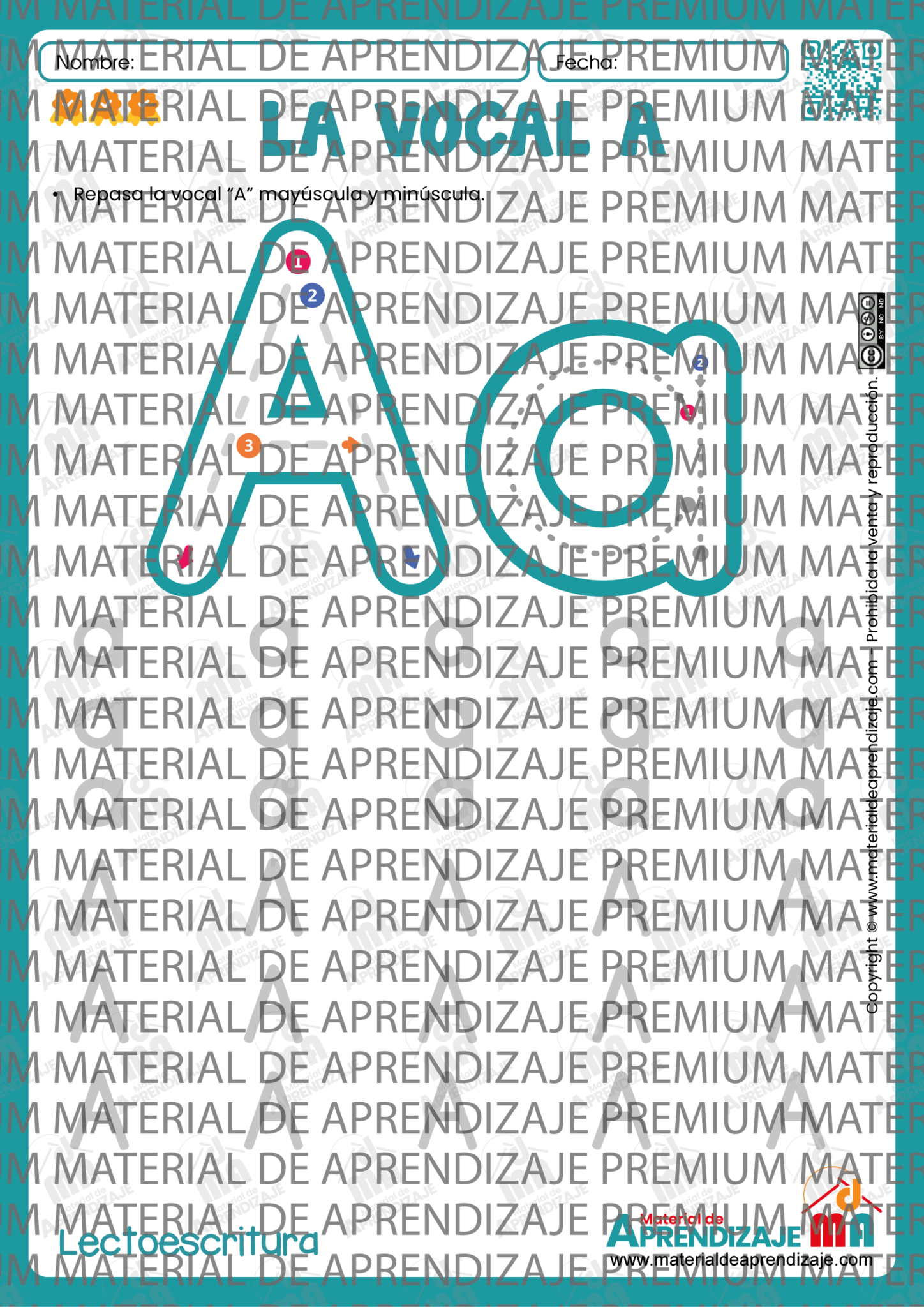 Lecto-escritura la vocal a - Material de Aprendizaje