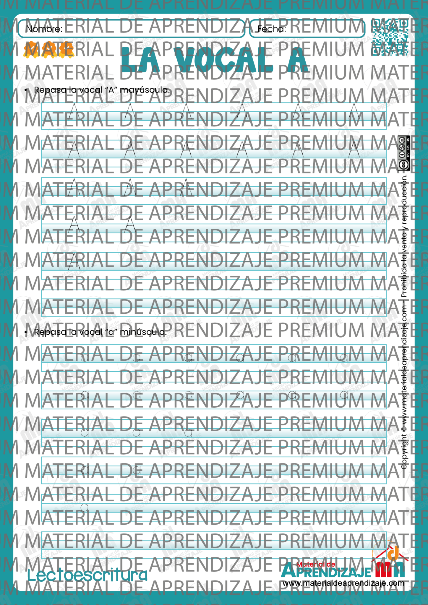 Lecto-escritura la vocal a - Material de Aprendizaje